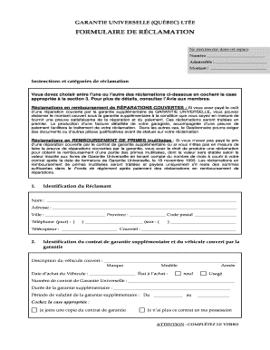 Remplissable En Ligne FORMULAIRE DE RCLAMATION - recours-collectifsca Fax Email Imprimer - pdfFiller