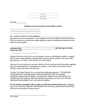 Fillable Online INSTRUCTIONS TO STOCK TRANSFER AGENT Fax Email Print ...
