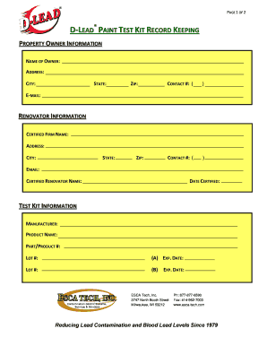 Fillable Online Paint Test Kit Record Keeping Form SSR 121310 updated ...