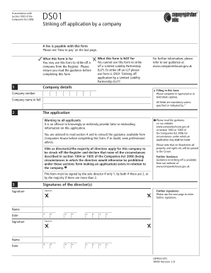 Fillable Online Section 1003 of the DS01 Companies Act 2006 Striking ...