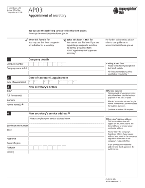 Fillable Online AP03 Appointment of secretary You can use the WebFiling ...
