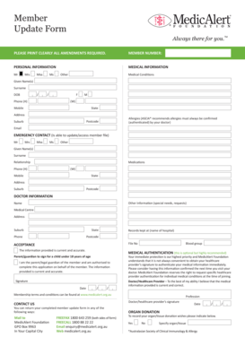 Fillable Online Member Update Form - MedicAlert Foundation Fax Email ...