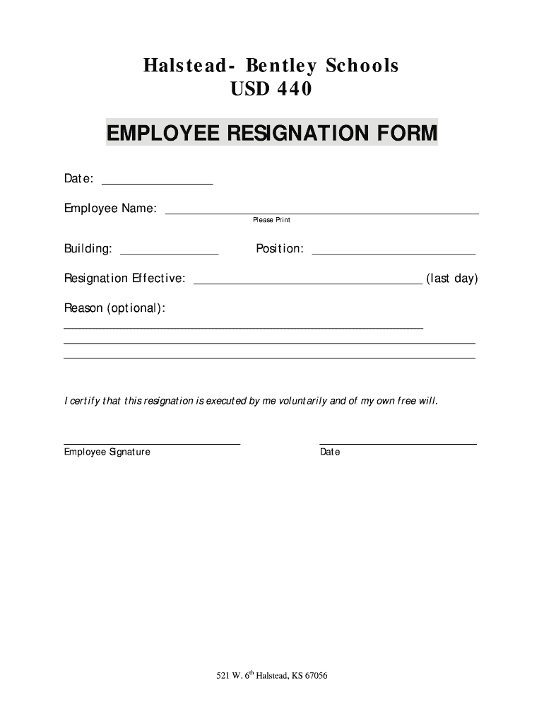 Fillable Online EMPLOYEE RESIGNATION FORM - busd440comb Fax Email Print ...