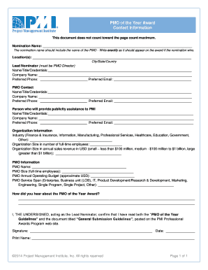Fillable Online pmi PMO of the Year Award Fax Email Print - pdfFiller