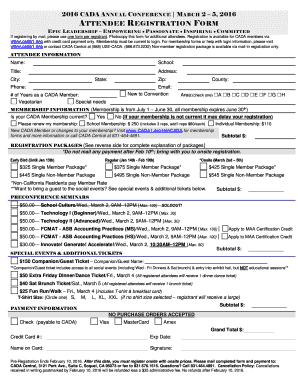 Fillable Online secure cada1 2016 CADA ANNUAL CONFERENCE MARCH 2 5 2016 ...