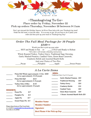 Fillable Online 2014 THanksgiving Order Forms Fax Email Print - pdfFiller