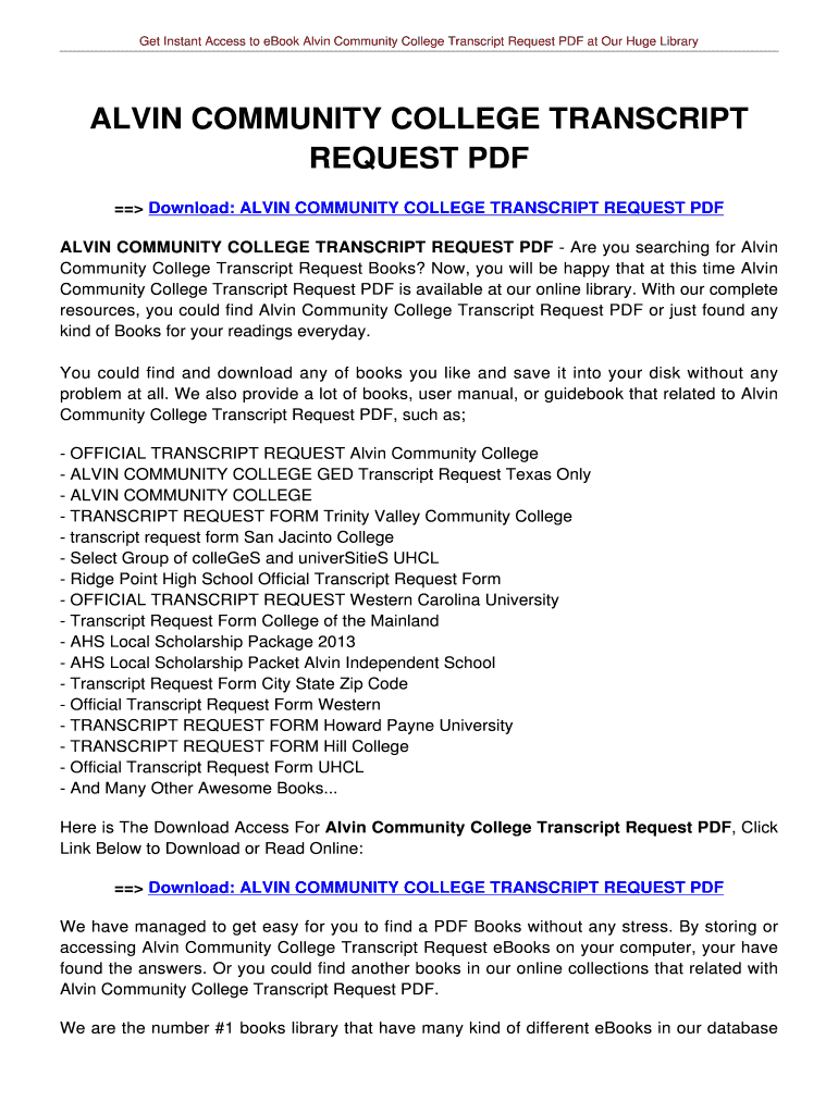 Fillable Online biketex ALVIN COMMUNITY COLLEGE TRANSCRIPT REQUEST ...