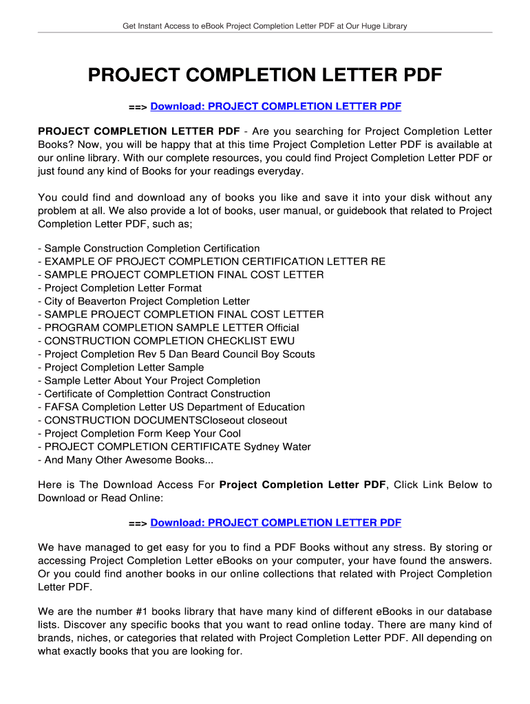 Fillable Online biketex PROJECT COMPLETION LETTER PROJECT COMPLETION ...