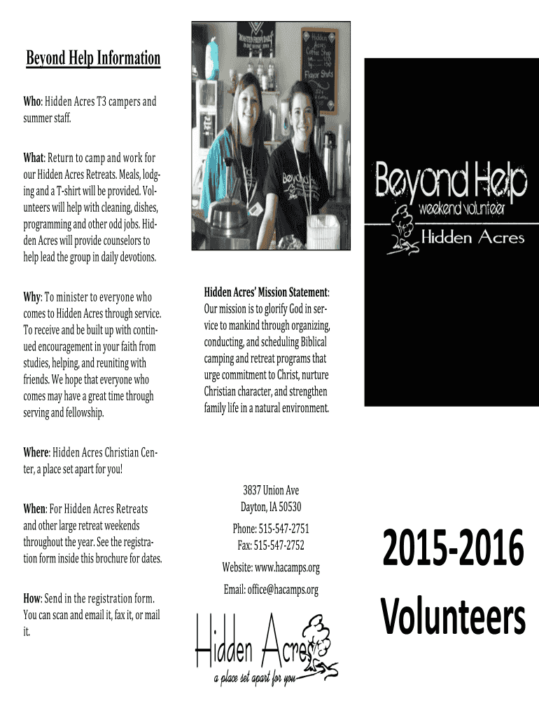 Fillable Online hacamps Volunteers - Hidden Acres Christian Center Fax ...