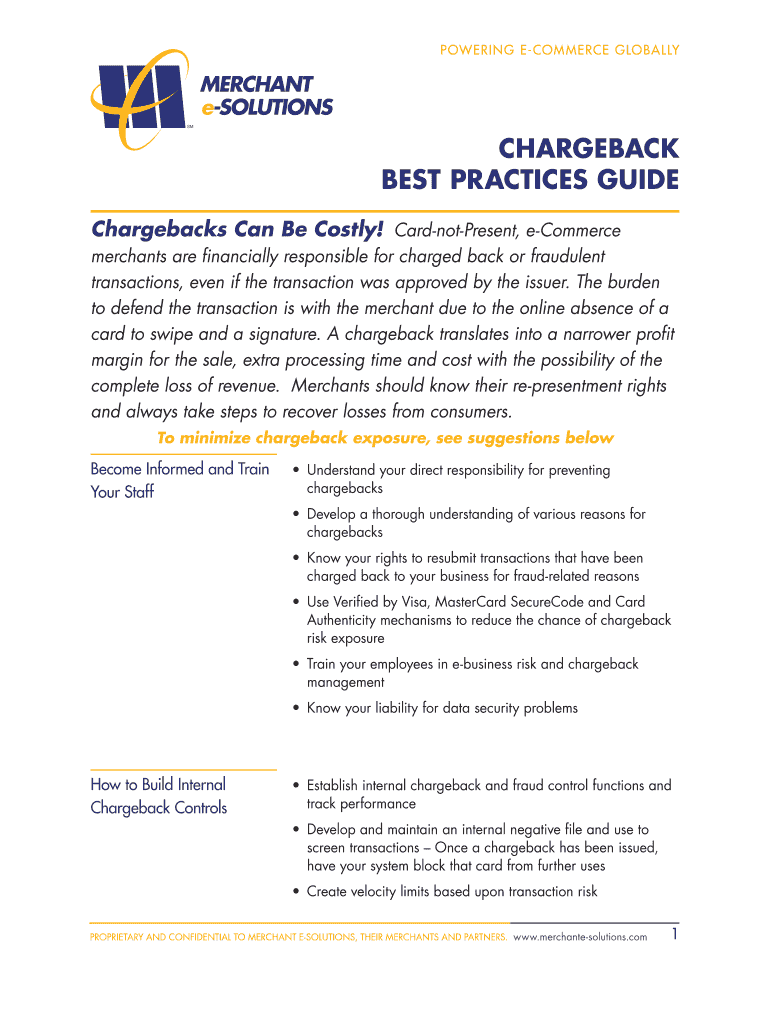 Fillable Online CHARGEBACK BEST PRACTICES GUIDE - Merchant e-Solutions ...