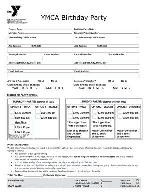 Fillable Online YMCA Birthday Party - bfdlymcaorgb Fax Email Print ...