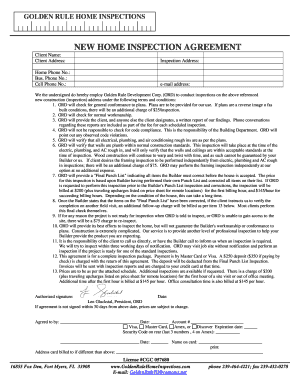 Fillable Online NEW HOME INSPECTION AGREEMENT Fax Email Print - pdfFiller
