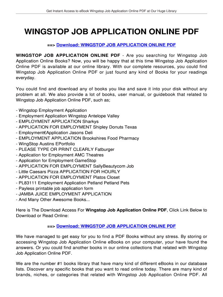 Fillable Online biketex WINGSTOP JOB bAPPLICATIONb ONLINE PDF - biketex ...