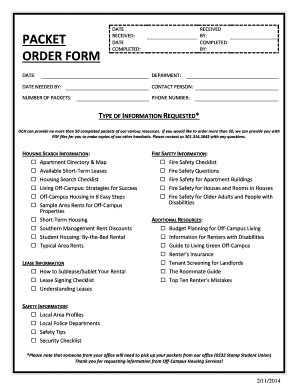 Fillable Online PACKET ORDER FORM - University of Maryland College Park ...