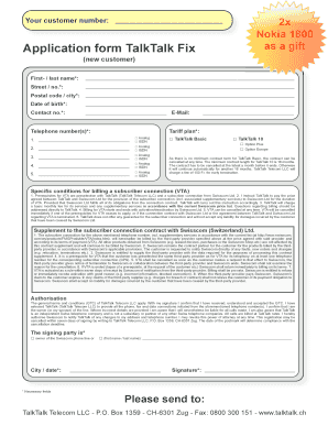 Fillable Online talk-talk Your customer number 2x Nokia 1800 ...