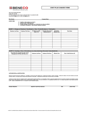 Fillable Online COST PLUS CHANGE FORM Fax Email Print - pdfFiller