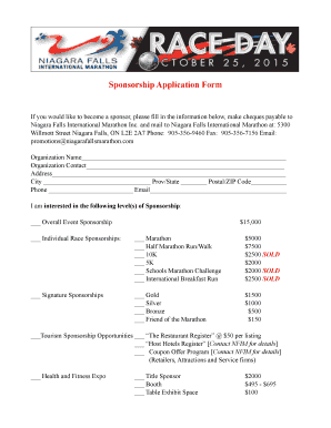 Fillable Online Sponsorship Application Form - bniagarafallsmarathoncomb Fax Email Print - pdfFiller
