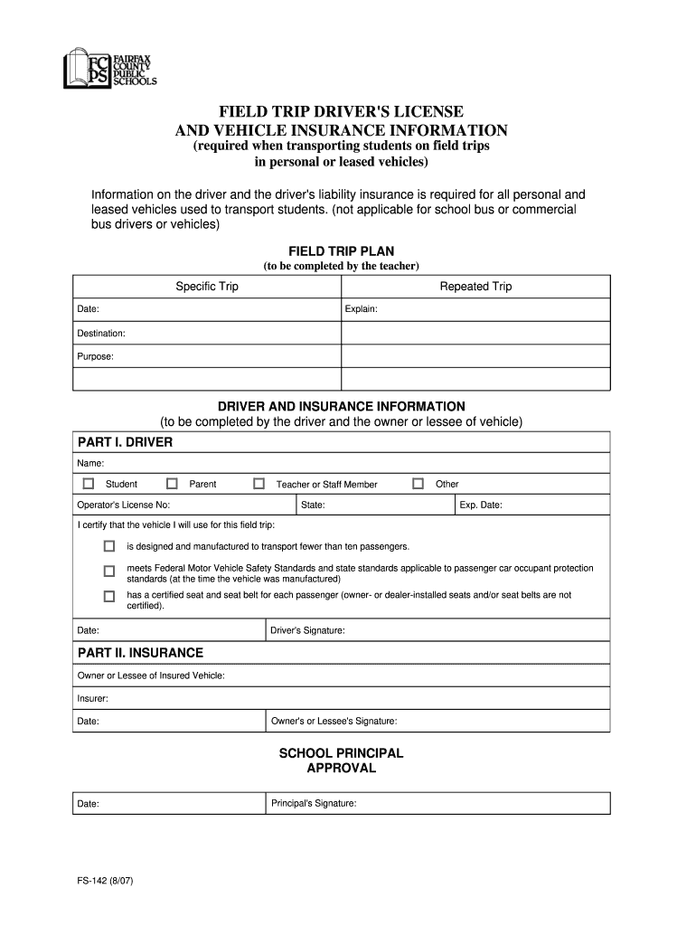 Fillable Online FIELD TRIP DRIVER'S LICENSE Fax Email Print - pdfFiller