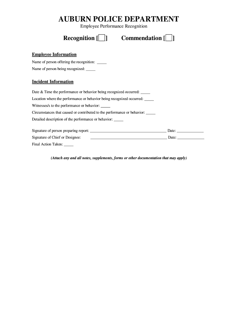 Fillable Online Recognition - Commendation Fax Email Print - pdfFiller