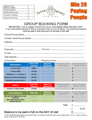 Fillable Online GROUP BOOKING FORM - bfarmerpalmerscoukb Fax Email ...