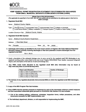Fillable Online VSMP GENERAL PERMIT REGISTRATION STATEMENT FOR ...
