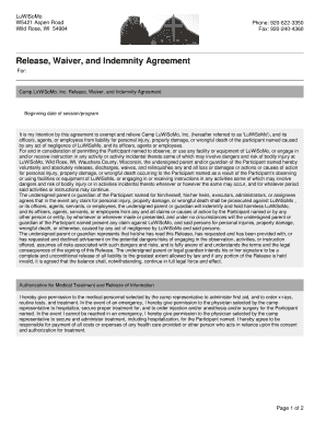 Fillable Online luwisomo Release Waiver and Indemnity Agreement - LuWiSoMo Fax Email Print ...