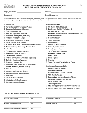 Fillable Online copperisd Employee Orientation Form 2015 Read-Only Fax ...