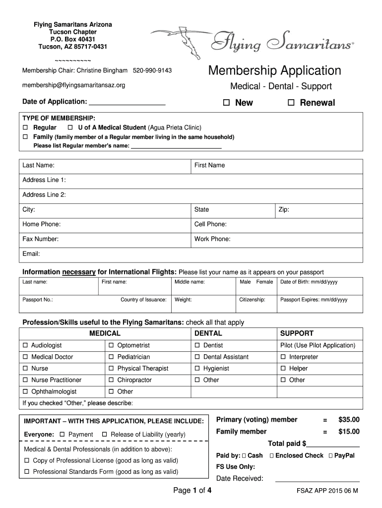 Fillable Online flyingsamaritansaz Membership Chair Membership ...