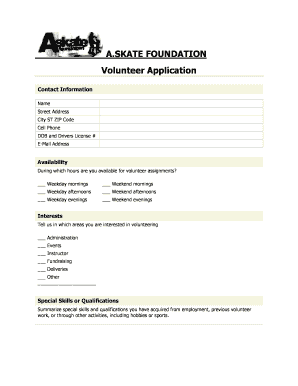 Fillable Online askate ASKATE FOUNDATION Volunteer Application - askate Fax Email Print - pdfFiller