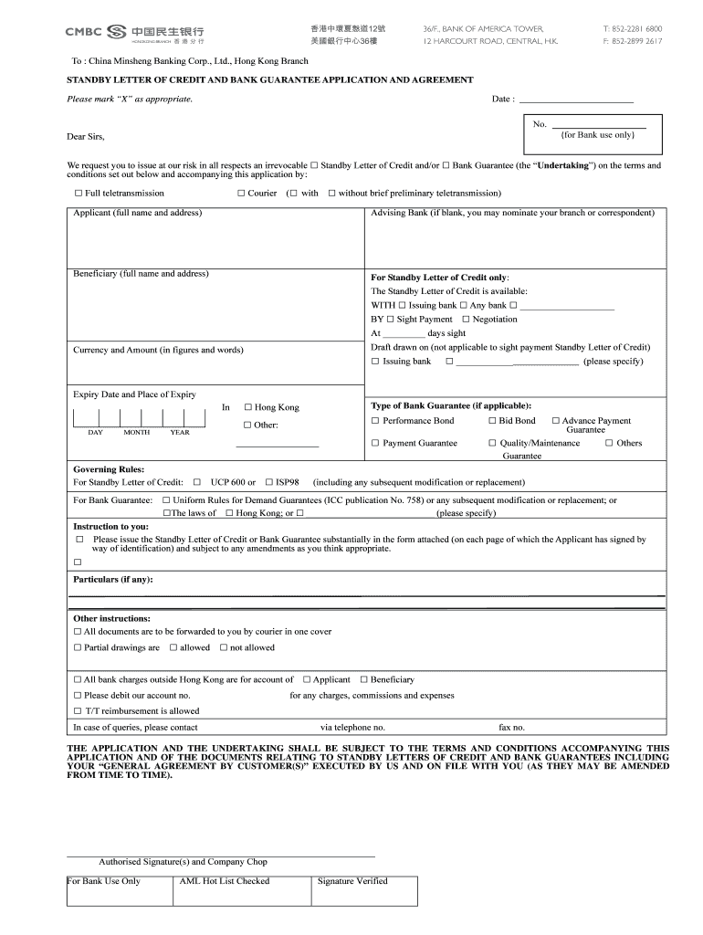 Fillable Online 24 Standby Letter of Credit and Bank Guarantee ...