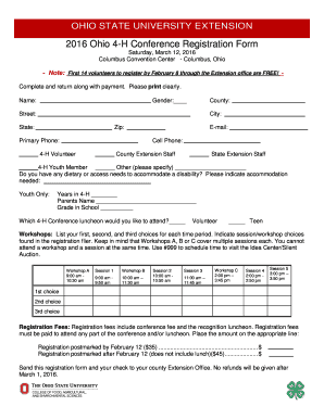 Fillable Online madison osu 2016 Ohio 4-H Conference Registration Form ...