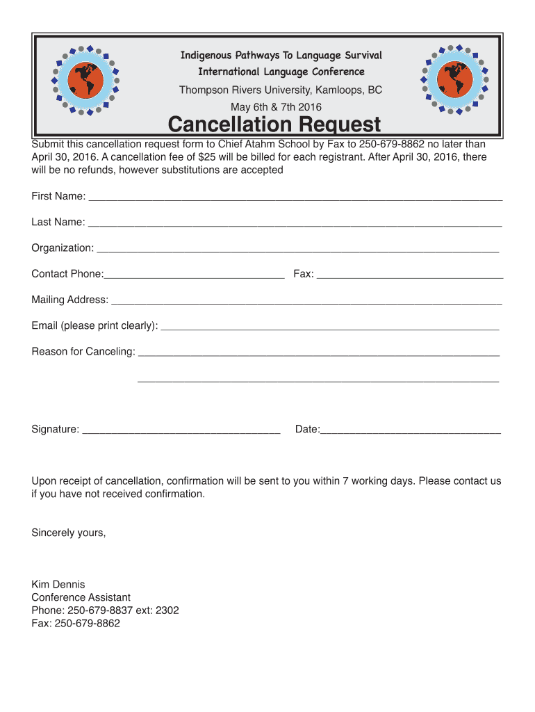Fillable Online Cancellation Request - bchiefatahmcomb Fax Email Print ...