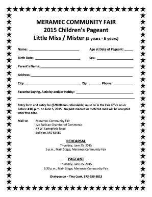 Fillable Online MERAMEC COMMUNITY FAIR 2015 Childrens Pageant Little ...