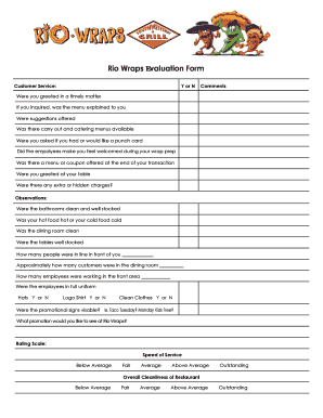 Fillable Online Rio Wraps Evaluation Form Fax Email Print - pdfFiller
