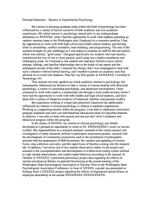 Fillable Online Personal Statement Masters in Experimental Psychology ...
