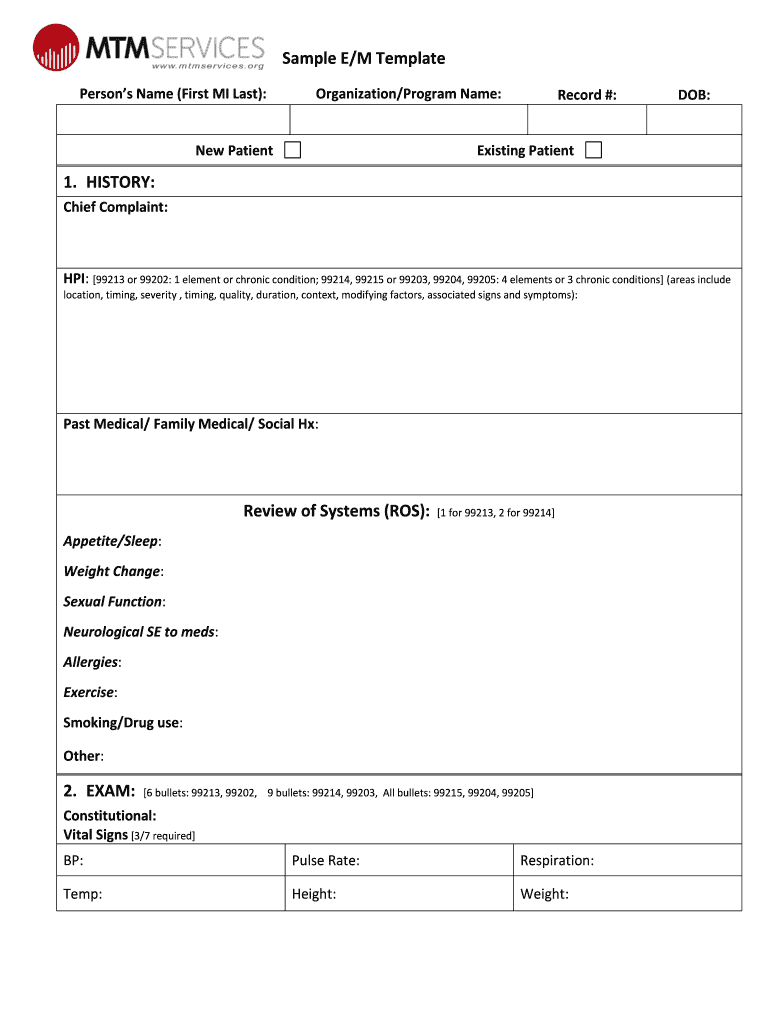Fillable Online Sample E/M Template Fax Email Print - pdfFiller