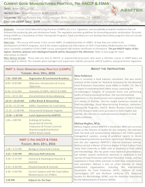 Fillable Online CURRENT GOOD MANUFACTURING PRACTICES PRE HACCP FSMA ...