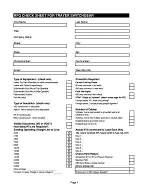 Fillable Online RFQ CHECK SHEET FOR TRAYER SWITCHGEAR Fax Email Print ...