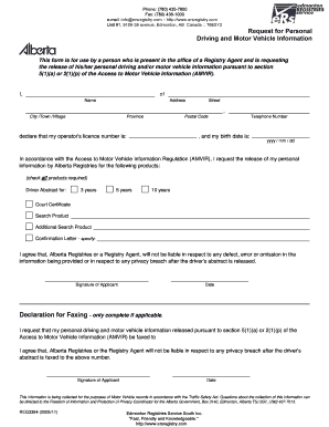 Fillable Online Request for Personal Driving and Motor Vehicle ...