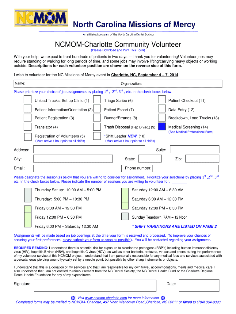 Fillable Online North Carolina Missions of Mercy Fax Email Print ...