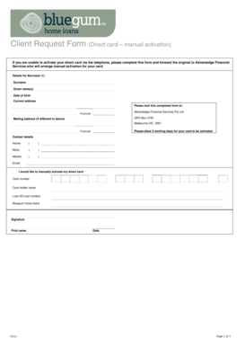 Fillable Online Client Request Form Direct card manual activation Fax ...