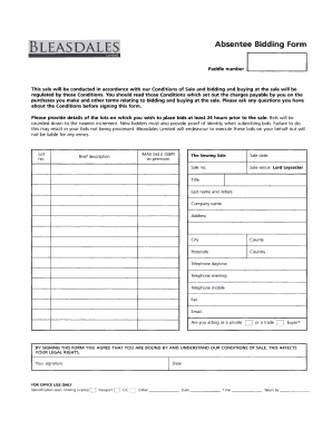 Fillable Online BLEASDALES Absentee Bidding Form Fax Email Print ...