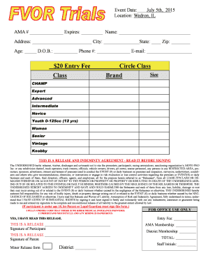 Fillable Online 20 Entry Fee Circle Class Class Brand Size Fax Email ...