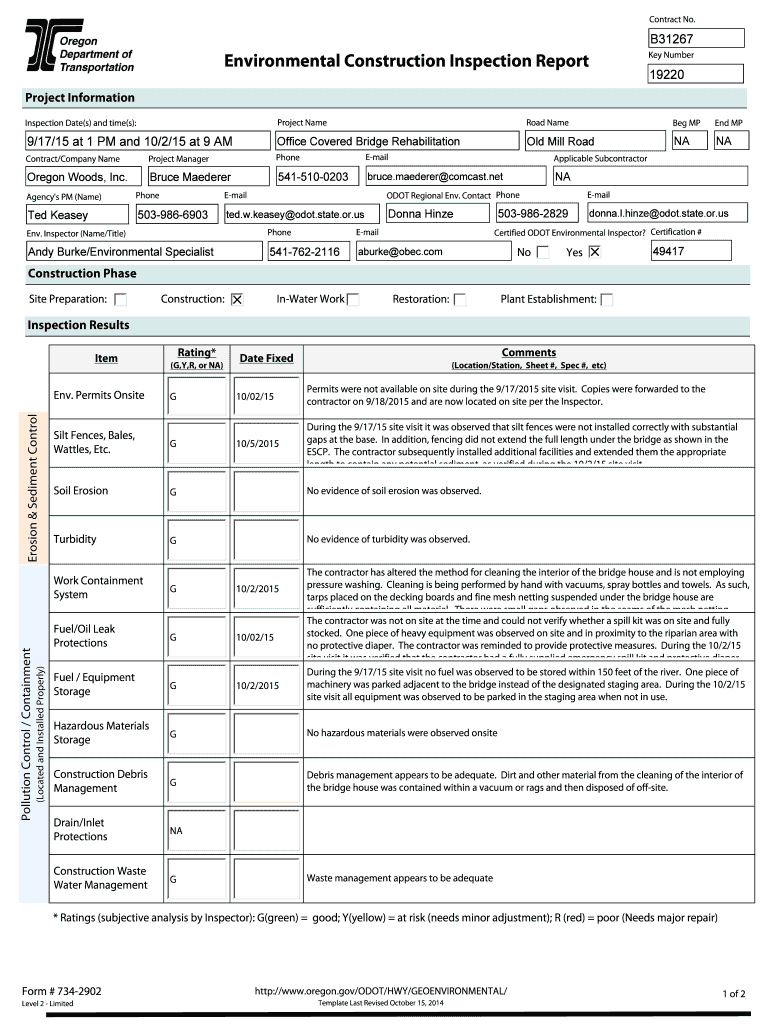 Fillable Online ftp odot state or Inspection Date(s) and time(s) - ftp odot state or Fax Email ...