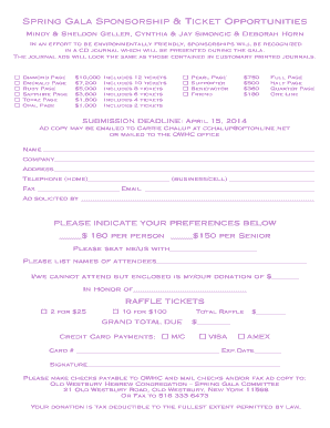 Fillable Online Spring Gala Sponsorship amp Ticket Opportunities Fax ...