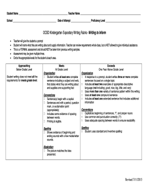 Fillable Online DCSD Kindergarten Expository Writing Rubric- Writing to ...
