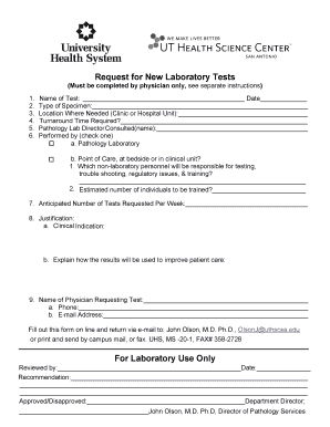 Fillable Online Request for New Laboratory Tests - labsbuhstxcomb Fax ...
