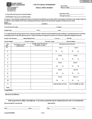 Fillable Online COUNTY ROAD COMMISSION SINGLE MOVE PERMIT Fax Email ...