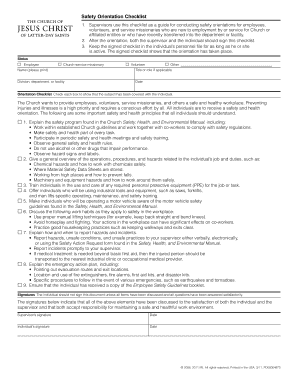 Fillable Online fhnl ldschurch Safety Orientation Checklist - Church of ...