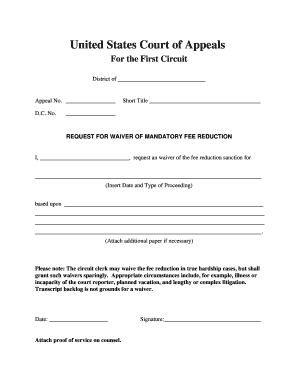 Fillable Online REQUEST FOR WAIVER OF MANDATORY FEE REDUCTION Fax Email ...
